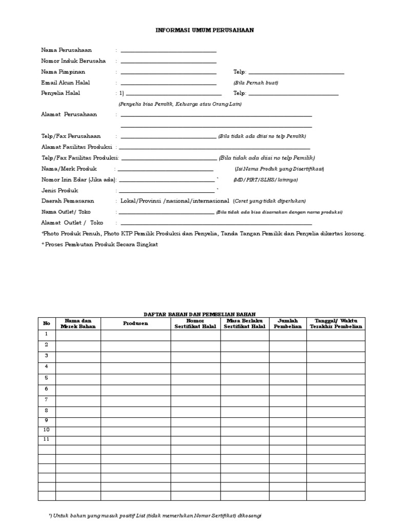 Formulir Dan Persyaratan Pengajuan Sertifikat Halal | PDF