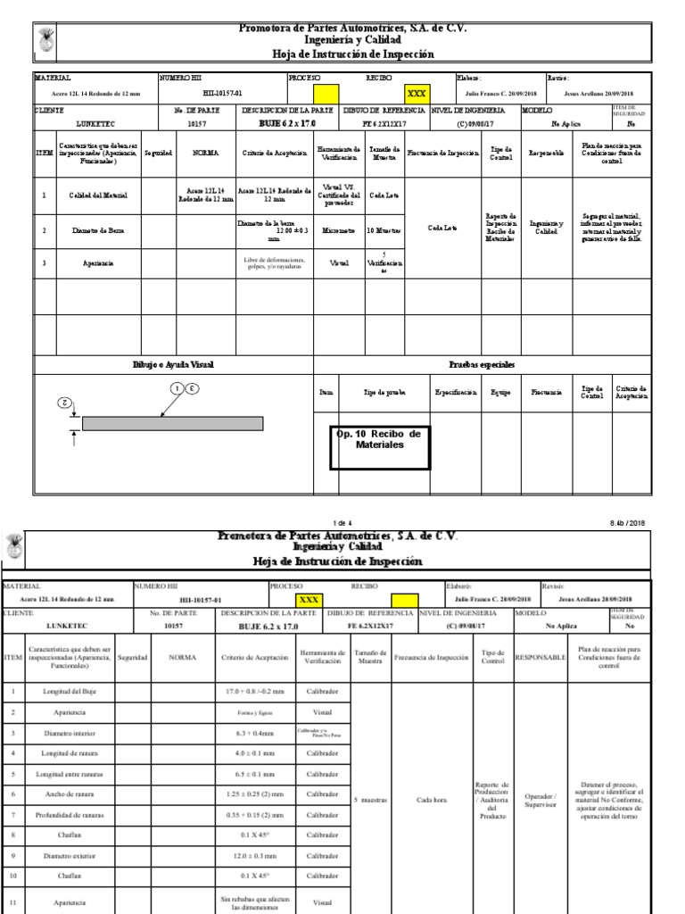 Hojas de Instrucción Inspección 10157 | PDF