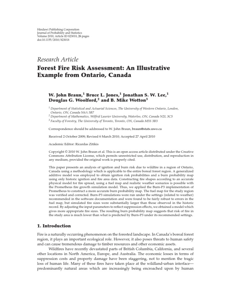 Forest Fire Risk Assessment An Illustrative Example From Ontario Canada Pdf Wildfire Fires