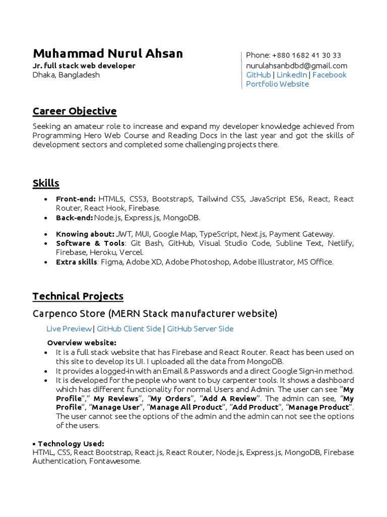Junior Full Stack Developer Resume | PDF | Computing | Information ...
