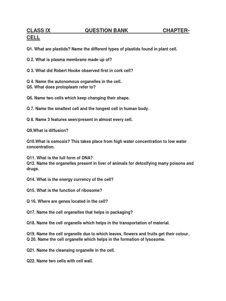Class Ix Question Bank Chapter-Cell | PDF