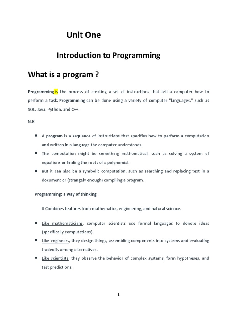 Programming Unit 1 | PDF | Software Testing | Programming Programming Unit 1 | PDF | Software Testing | Programming