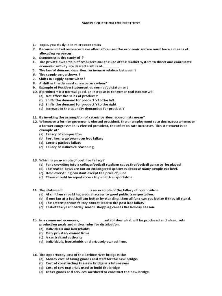 Sample Question - ECN 1100 | Download Free PDF | Economics | Market ...