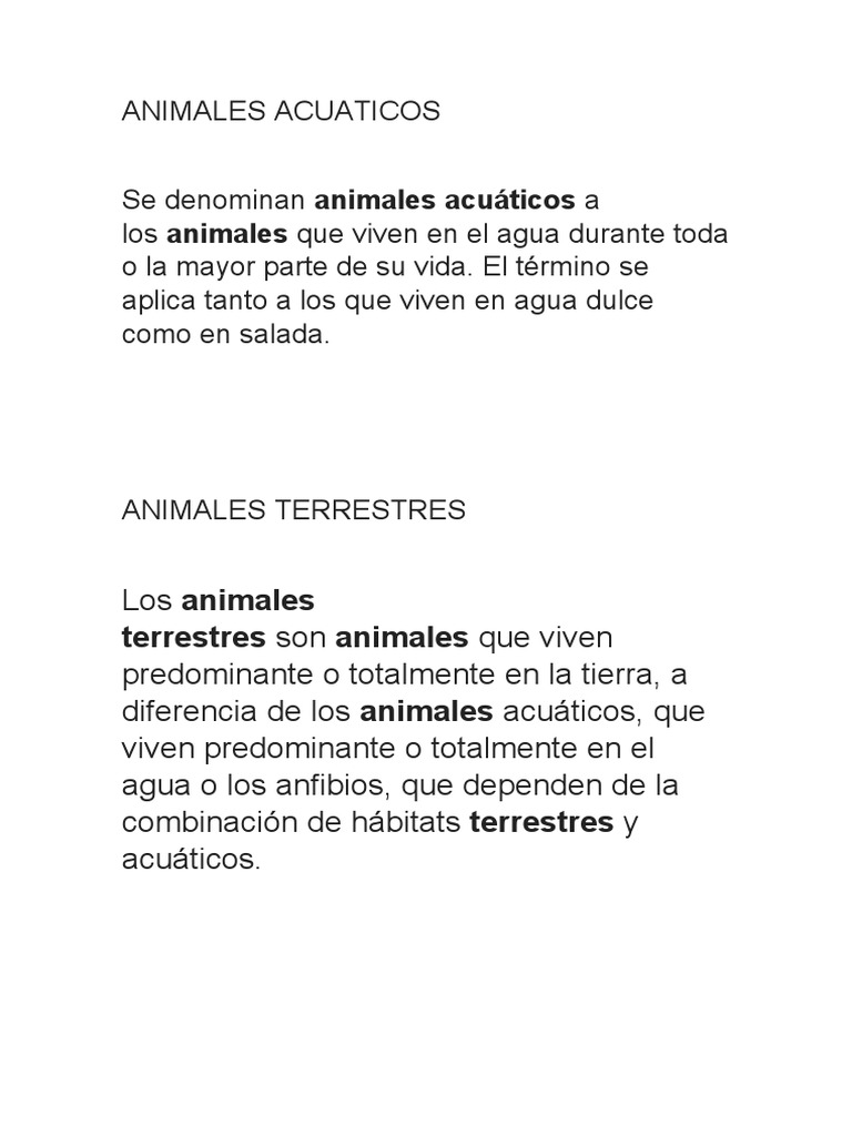 Animales Acuáticos y Terrestres | PDF