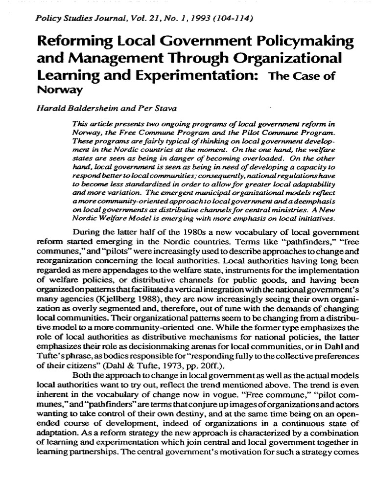 Baldersheim & Per Stava - 1993 | PDF | Bureaucracy | Innovation