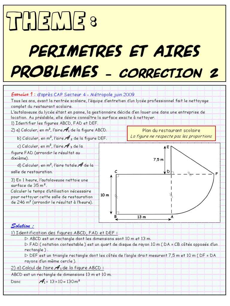 Exercices sur aires et périmètres 6ème | PDF | Zone | Pi