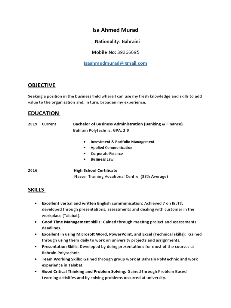 Market Yourself - CV | Download Free PDF | Bahrain | Business