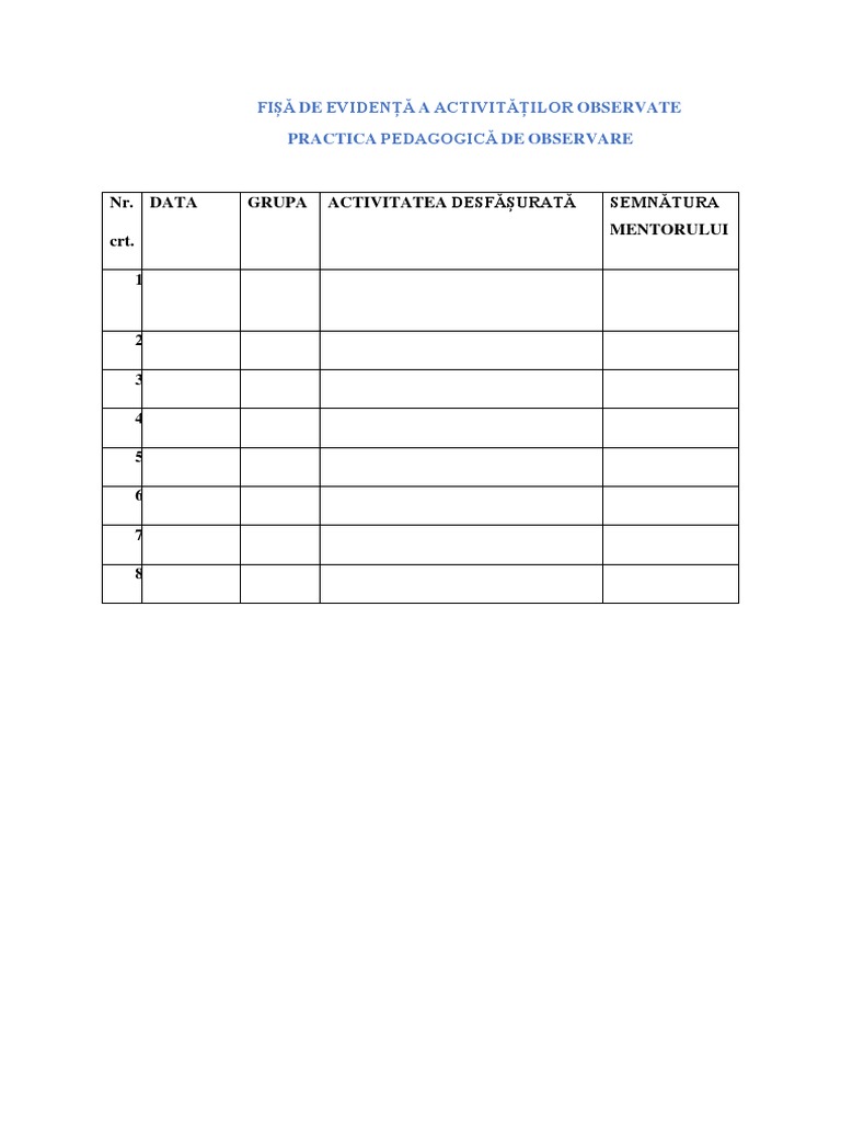 Fisa - de Evidenta - A Activităților Observate - Ucdc | PDF