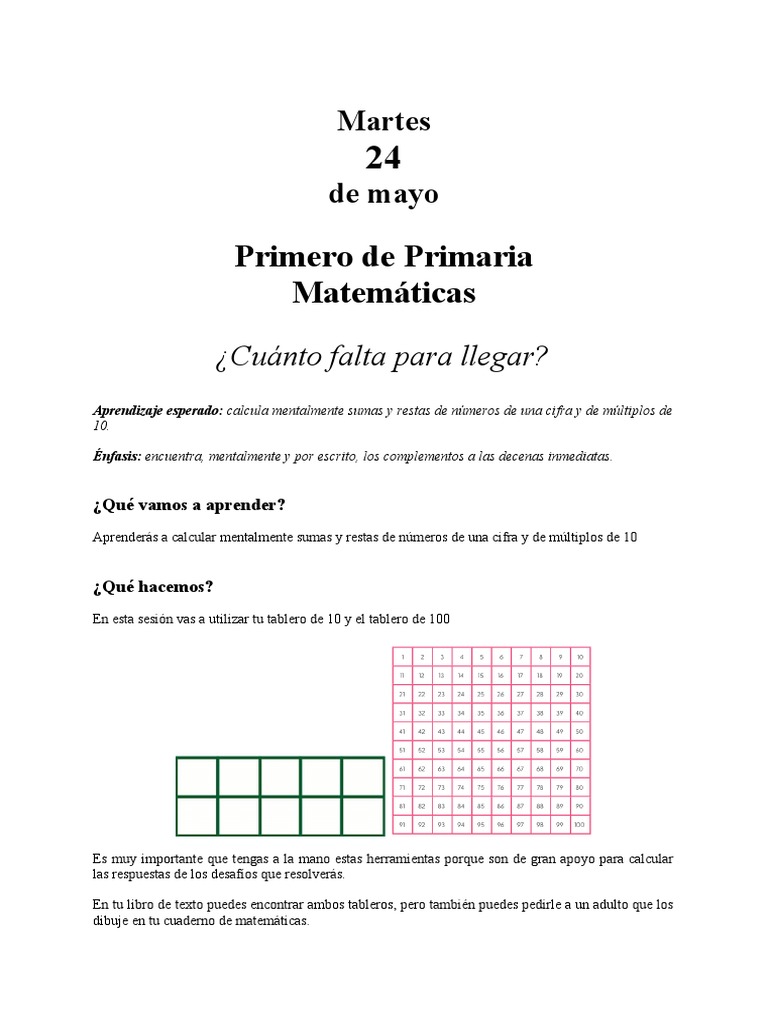 Cálculo Mental: Completa la Decena | PDF | Tornillo
