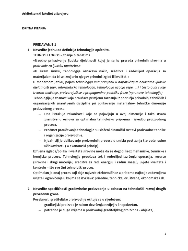 TEHNOLOGIJA GRADJENJA I MATERIJALI Pitanja I Odgovori SK 2022 2023 PDF ...