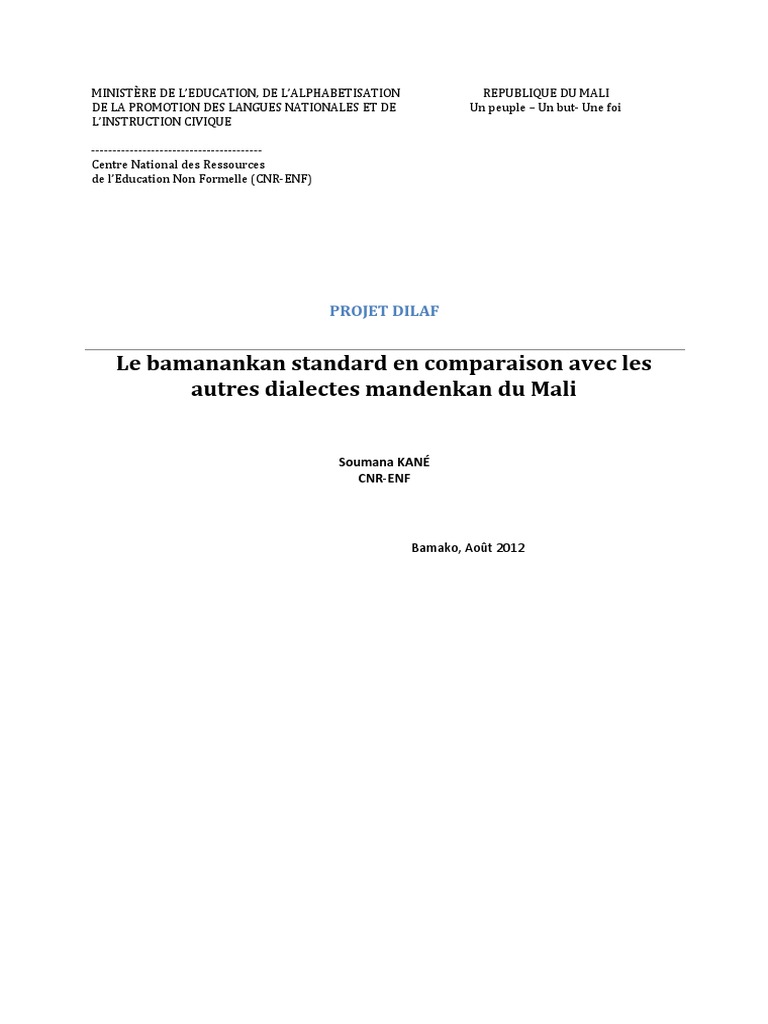 Bamanankan Standard et Dialectes Mandenkan | PDF | Phonologie | Dialecte