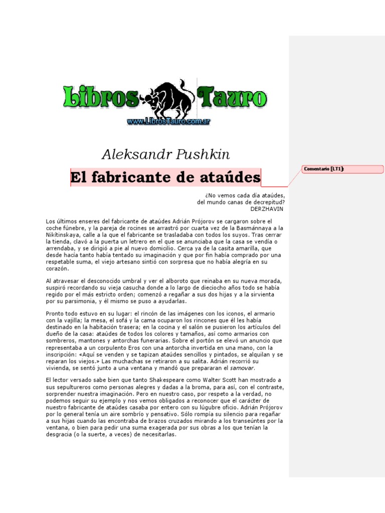 Pushkin, Alexandr - El Fabricante de Ataudes | PDF