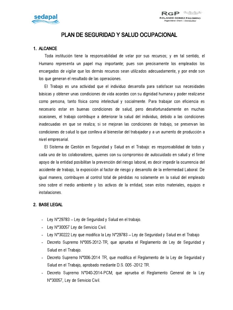 15.1 Anexo 1 Plan de Seguridad y Salud Ocupacional | PDF | Seguridad y salud ocupacional | Valores