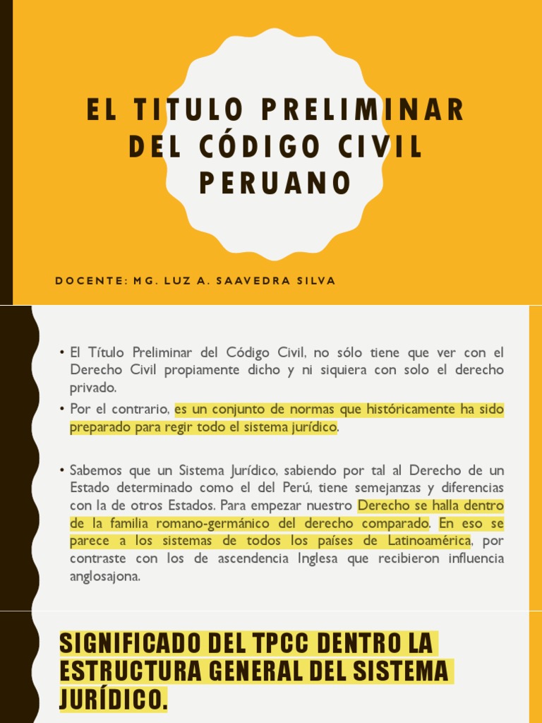 El Titulo Preliminar DEL CÓDIGO CIVIL PERUANO | PDF | Ciencias sociales | Derecho