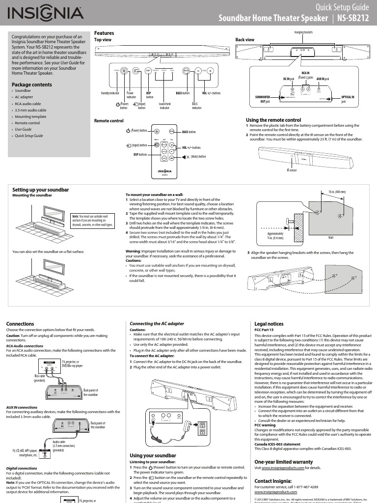 NS-SB212 Insignia Soundbar | PDF | Alternating Current | Electromagnetic Interference