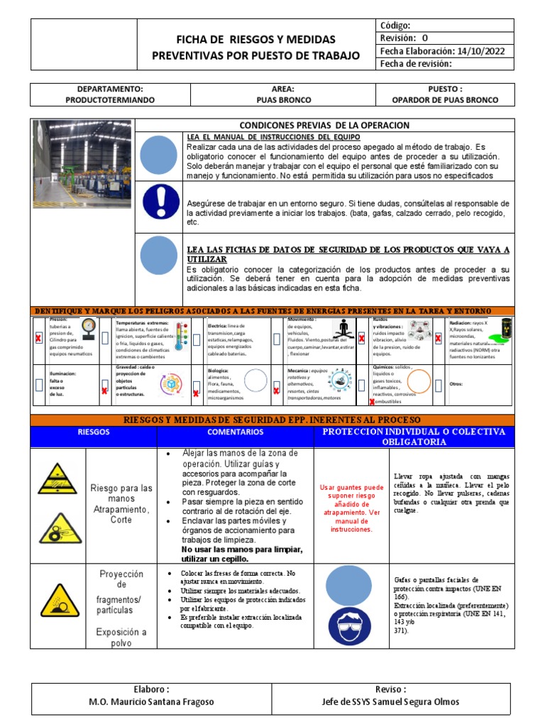 Ficha de Riesgos y Medidas Preventivas Por Puesto de Trabajo | PDF ... Ficha de Riesgos y Medidas Preventivas Por Puesto de Trabajo | PDF ...