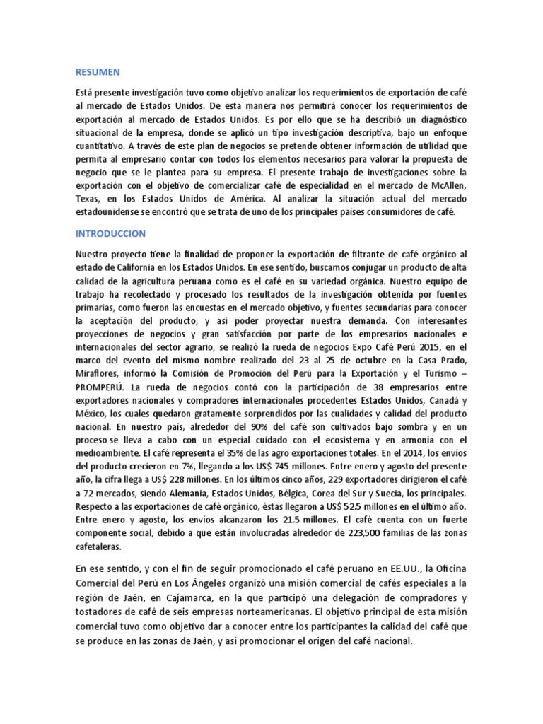 Exportación de Café Misha a EE.UU. | PDF | café | Perú