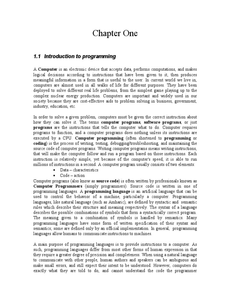Chapter 1 - Computer Programming | PDF | Computer Programming | Programming Language
