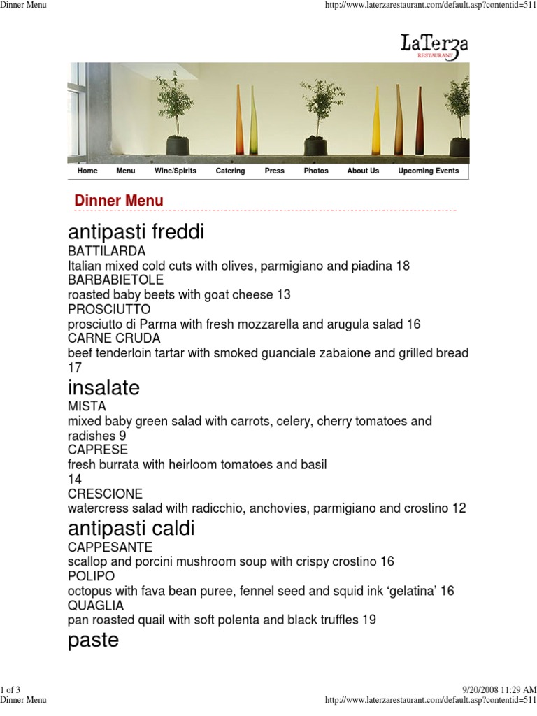 Dinner Menu | PDF | Salad | Food And Drink