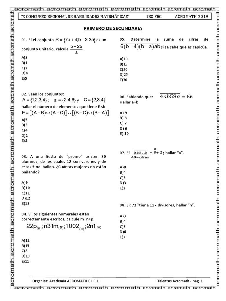 Modelo de Examen - Secundaria | PDF | Matemática Elemental | Matemáticas