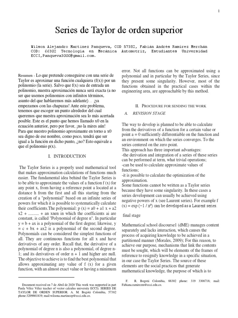Articulo Series de Taylor de Orden Superior | PDF | Polynomial ...