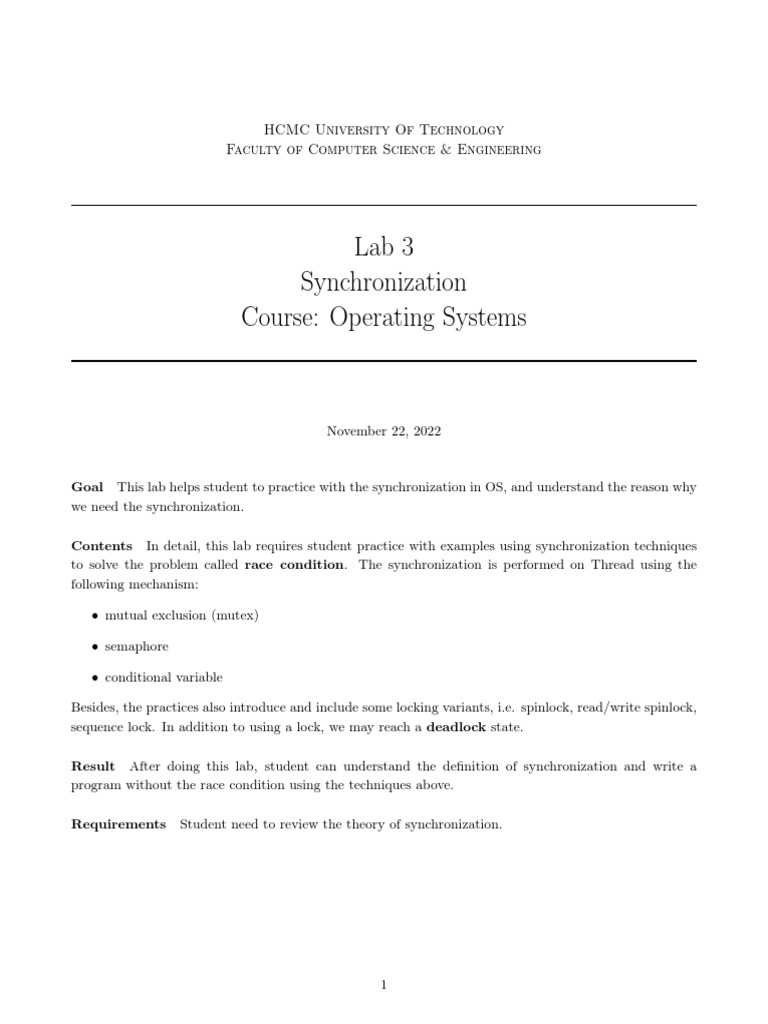 Lab 3 Synchronization v2-1 | PDF