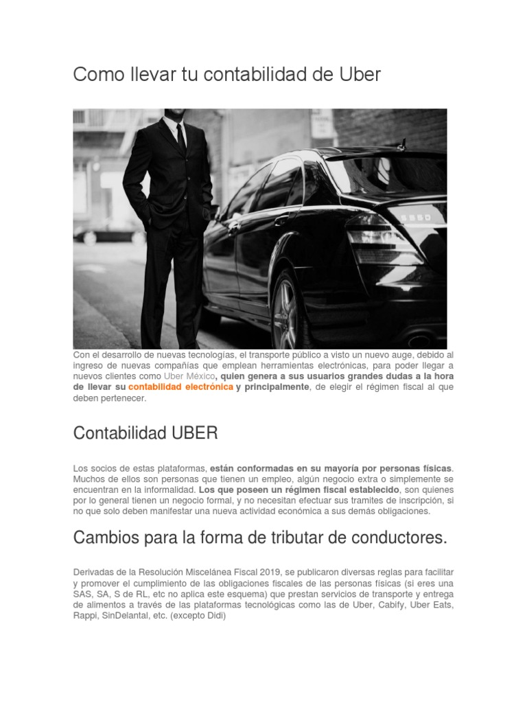Como Llevar Tu Contabilidad de Uber | PDF | Contabilidad | Impuestos