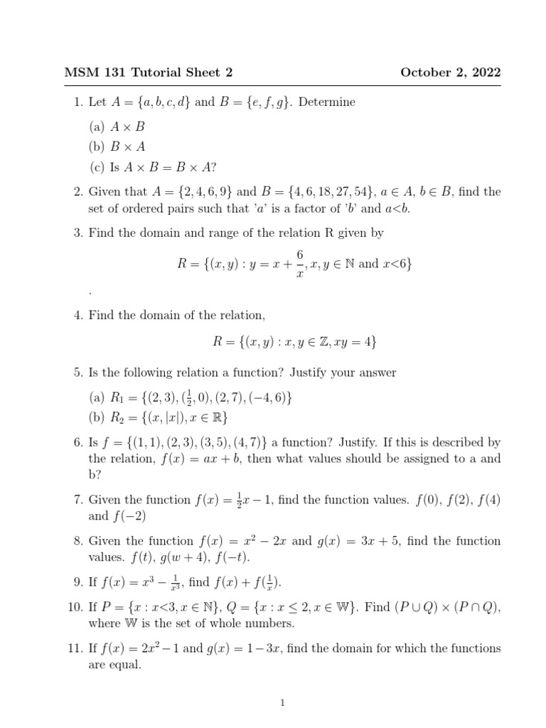 MSM 131 Mathematics Tutorial Sheet 2 | PDF | Mathematics | Abstract Algebra