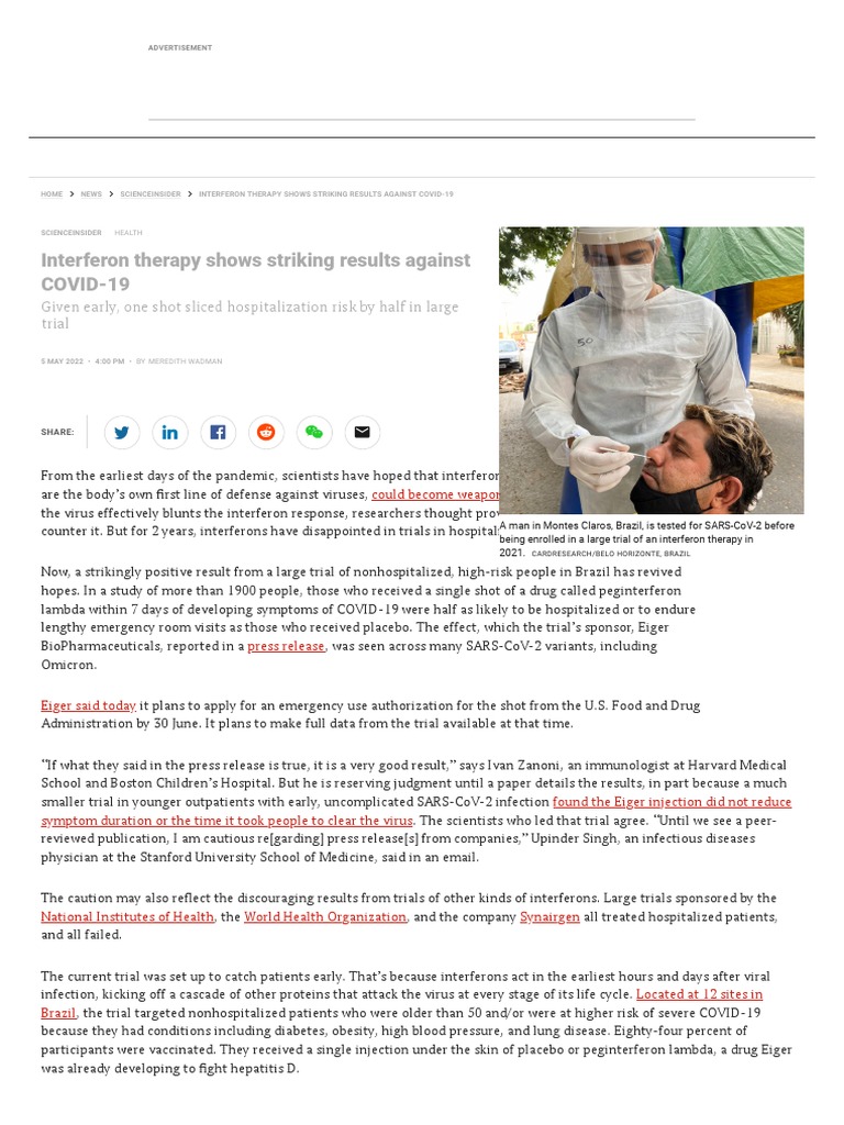Interferon Therapy Shows Striking Results Against COVID-19 - Science - AAAS | PDF | Infection ...