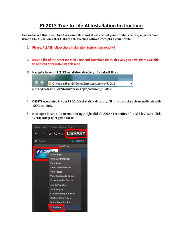 F1 2013 Season Mod Installation Instructions | PDF