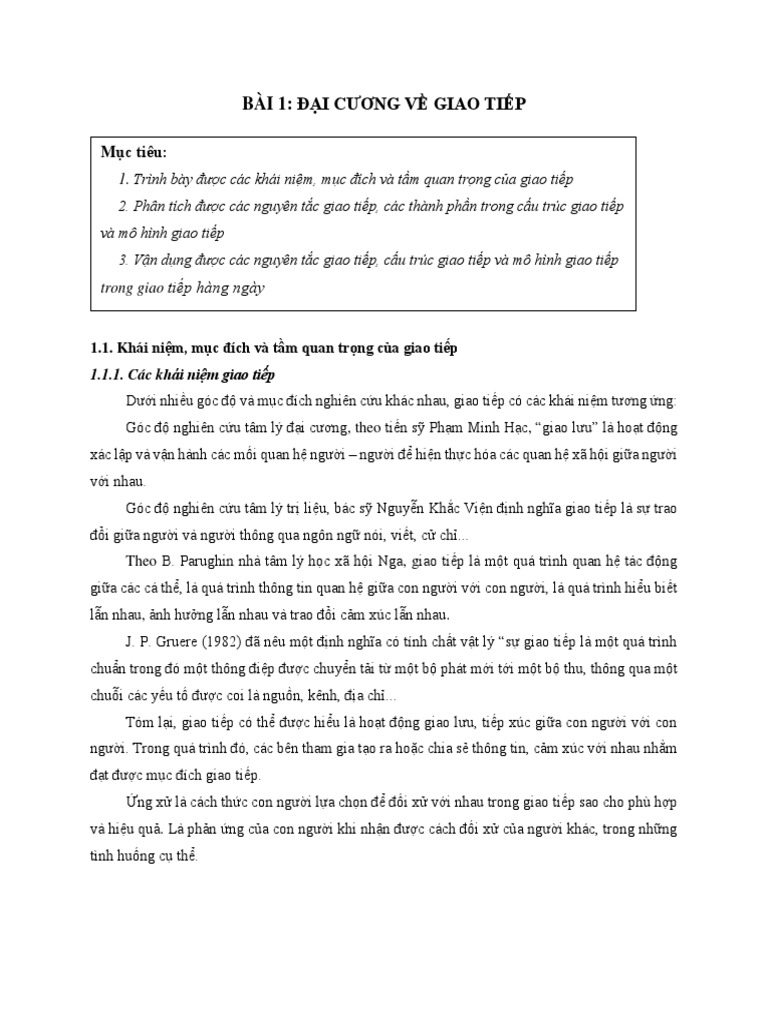 GT Bai 1. Dai Cuong Giao Tiep | PDF