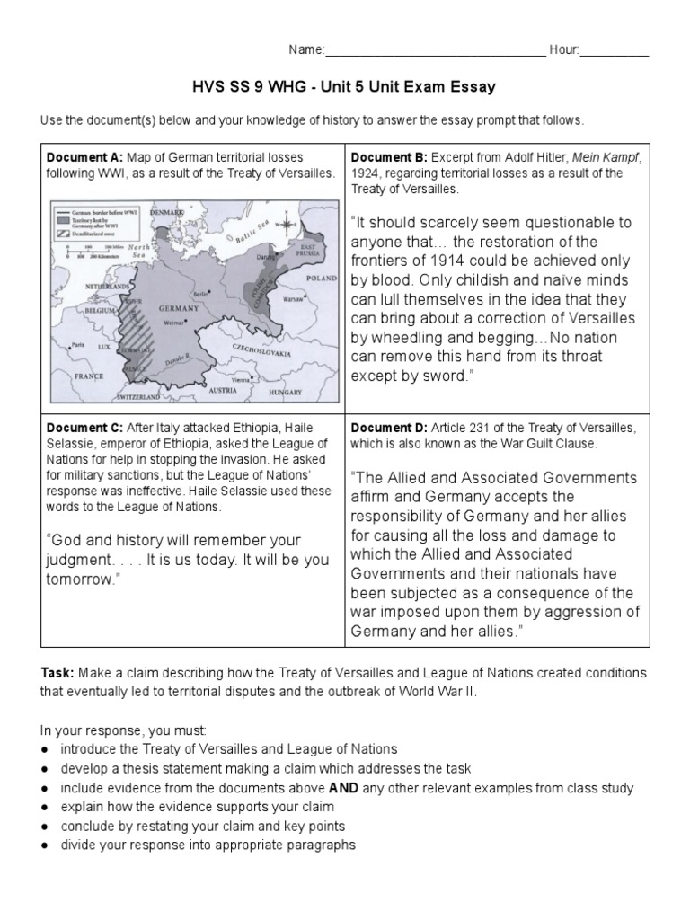 HVS SS 9 WHG Unit 5 Exam Essay & Response Sheets | PDF | Treaty Of ... HVS SS 9 WHG Unit 5 Exam Essay & Response Sheets | PDF | Treaty Of ...