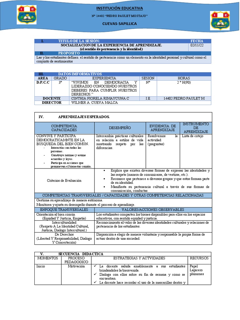 ACT - DPCC.1°2°3° Noviembre 02-04 | PDF | Aprendizaje | Evaluación