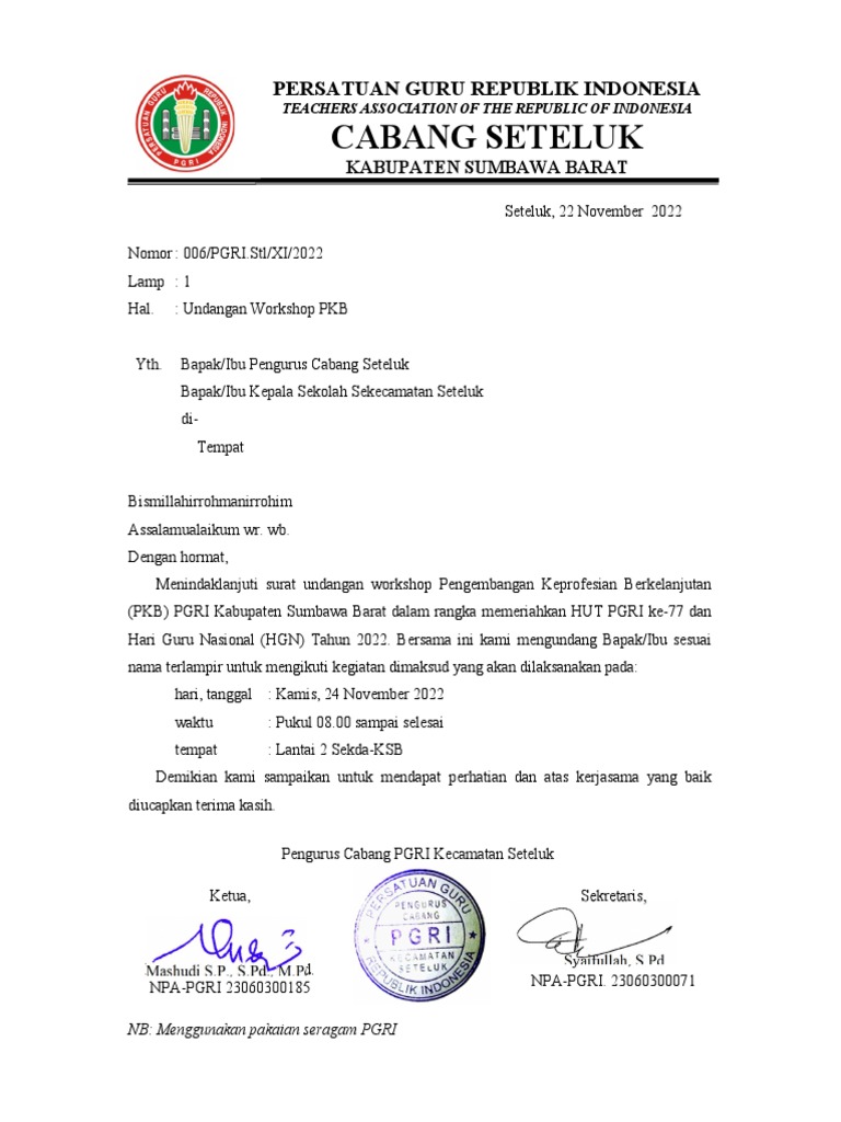 Undangan Workshop PKB PGRI | PDF
