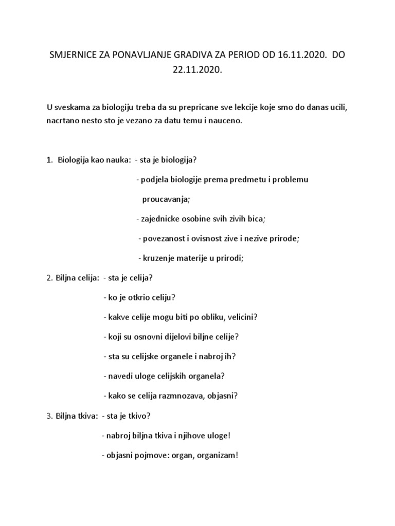 Smjernice Za Ucenje Vi Razred | PDF