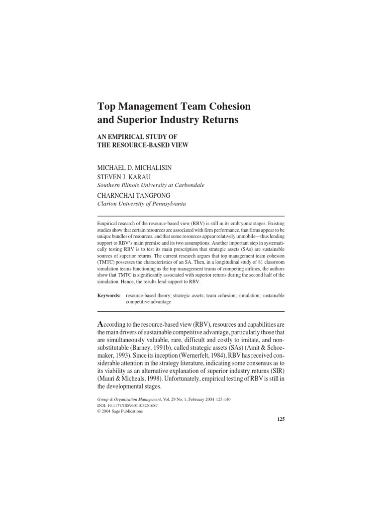 Top Management Team Cohesion and Superior Industry Returns | PDF ...