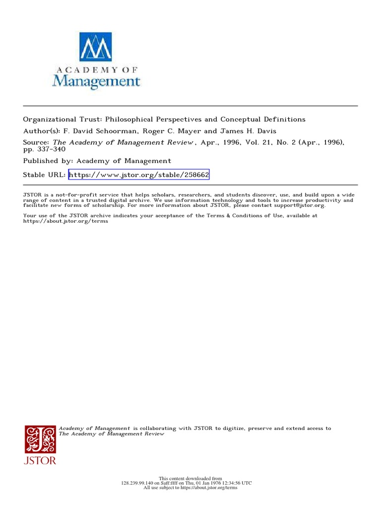 Organizational Trust-Philosophical Perspectives and Conceptual ...