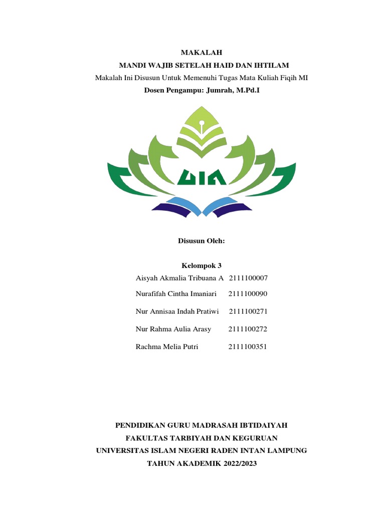Makalah Fiqih - Mandi Wajib Setelah Haid Dan Ihtilam - Kelompok 3 | PDF