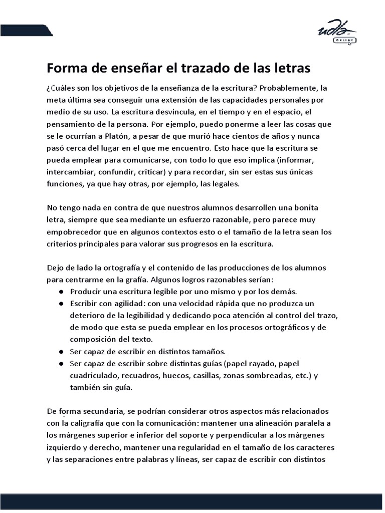 1.3 Forma de Enseñar El Trazado de Las Letras | PDF | Escritura ...