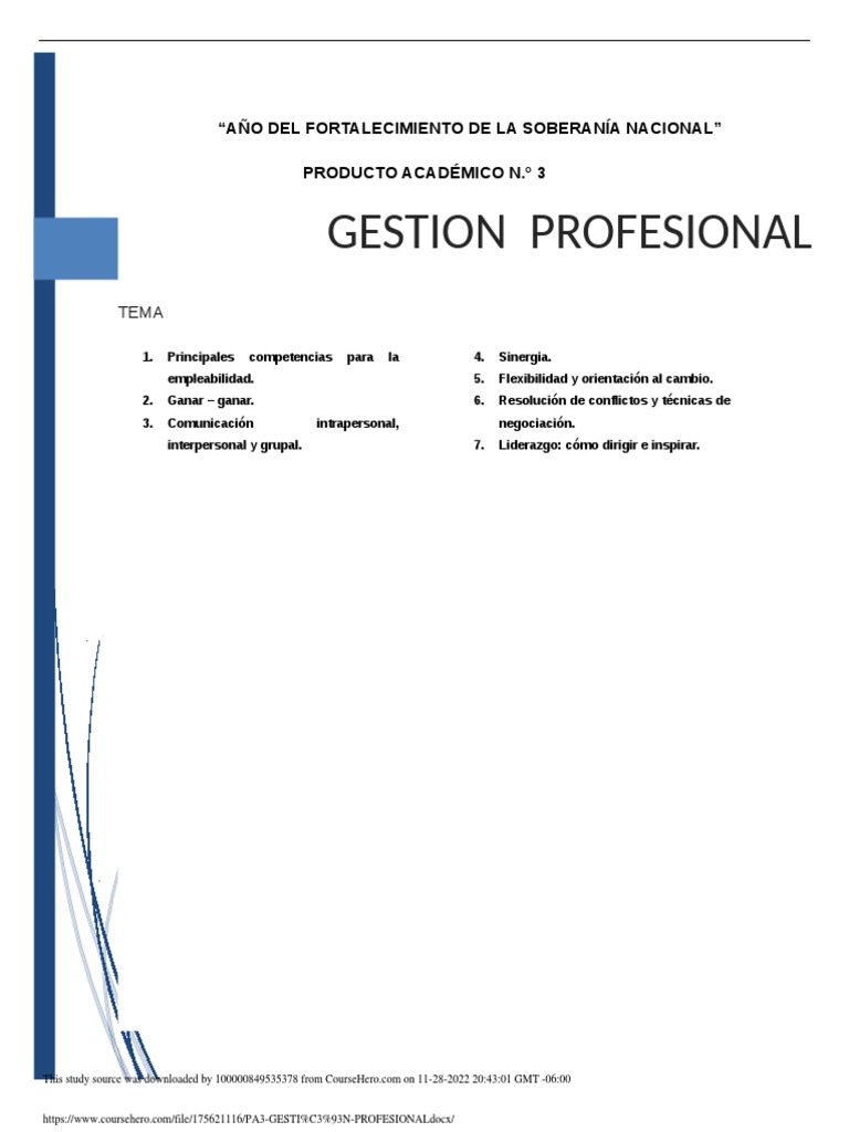 Pa3 Gesti N Profesional | PDF | Liderazgo | Las emociones