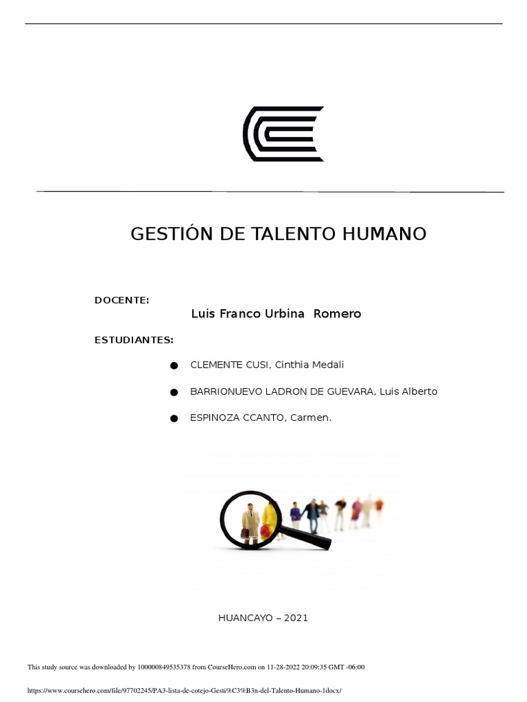 PA3 Lista de Cotejo Gesti N Del Talento Humano 1 | Descargar gratis PDF | Salario | Motivación