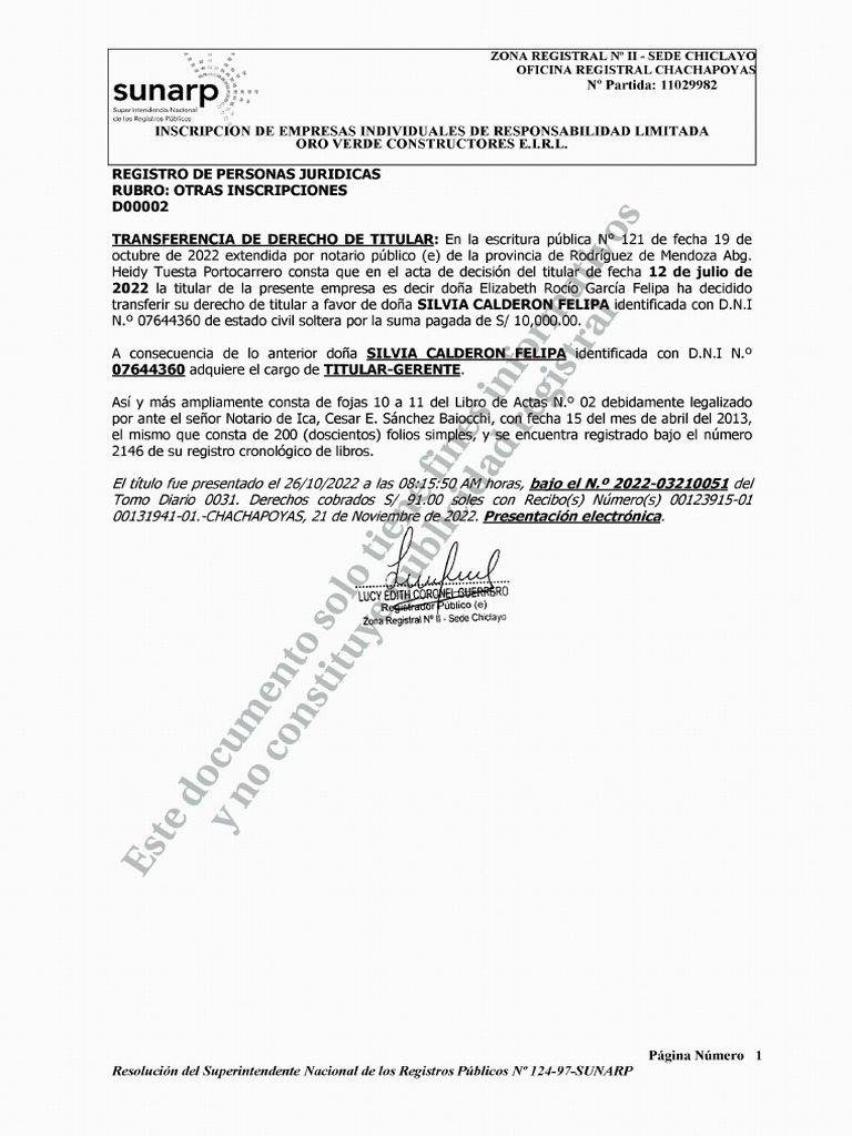 Asiento Sunarp | PDF