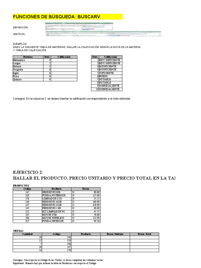 Ejercicios Funcion de Busqueda Buscarv | PDF | Memoria USB | Informática