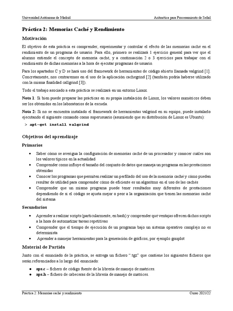 Memorias Caché y Rendimiento en Linux | PDF | Matriz (Matemáticas) | Caché (Computación)