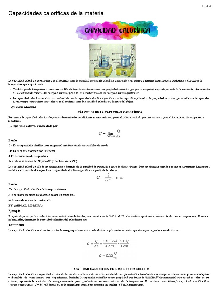 Capacidades Caloríficas de La Materia | Descargar gratis PDF ...