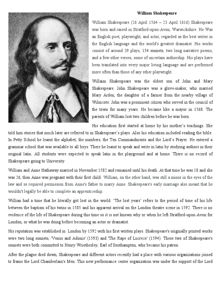 William Shakespeare Biography English | PDF | William Shakespeare