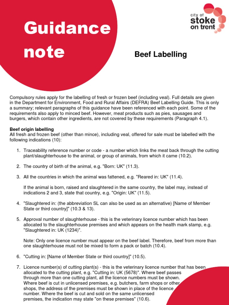 Beef Labelling Guidance | PDF | Animal Slaughter | Beef