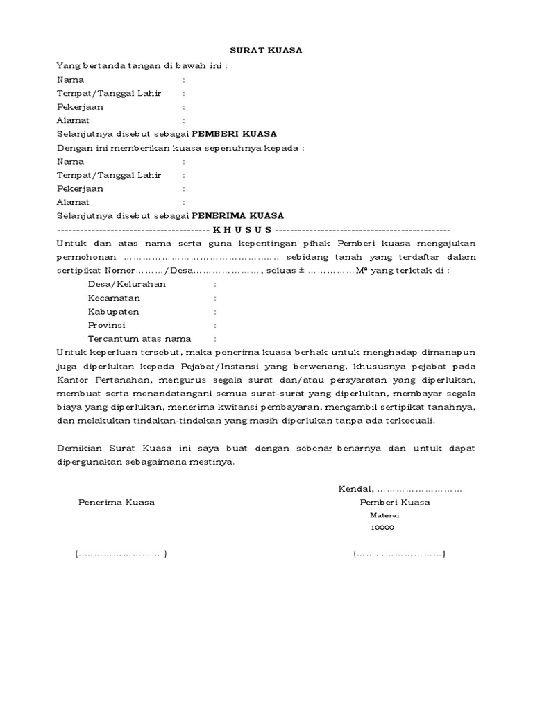 Contoh SURAT KUASA BPN | PDF | Hukum