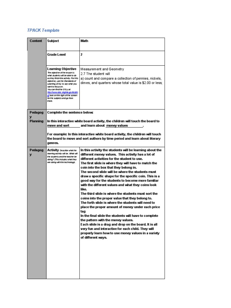Interactive Money Values Lesson Plan | PDF | Coins | Money