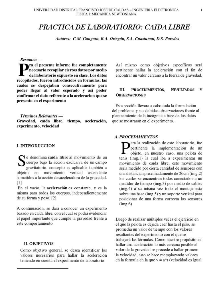 Informe Lab Caida Libre | PDF | Gravedad | Fuerza